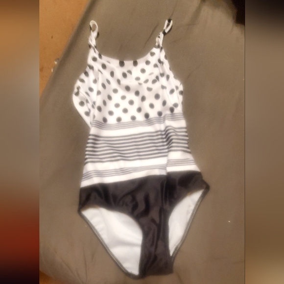 Swim | Nwot Girls One Piece Black And White Bathing Suit Medium | Poshmark